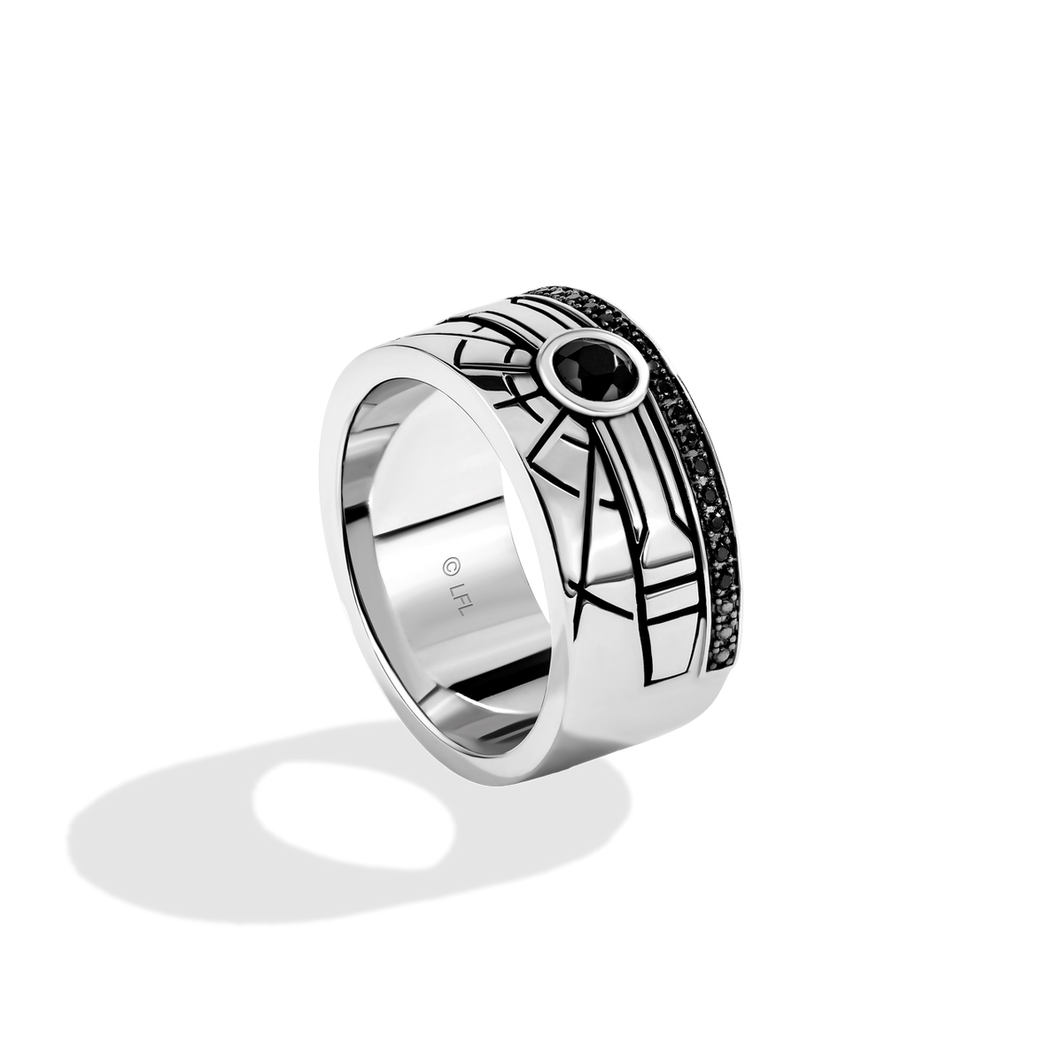 MILLENNIUM FALCON MEN'S RING 1/10 CT.TW. Black Diamonds, Black Onyx in ...