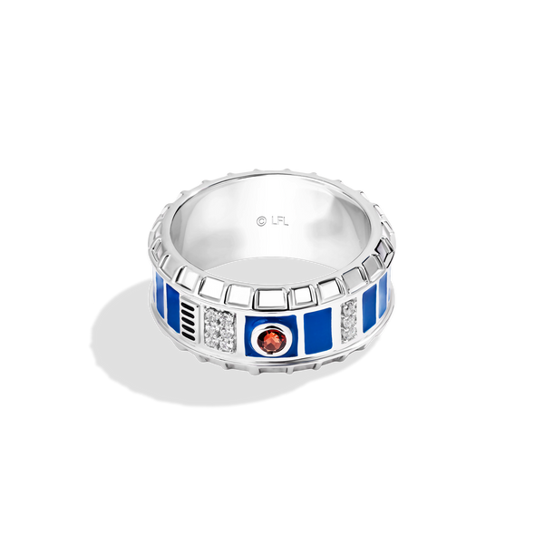 R2-D2™ MEN'S RING with 1/10 CT.TW. Diamonds, Garnet, Blue and Black En ...