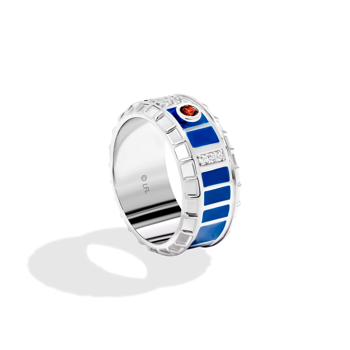 R2-D2™ MEN'S RING with 1/10 CT.TW. Diamonds, Garnet, Blue and Black En ...